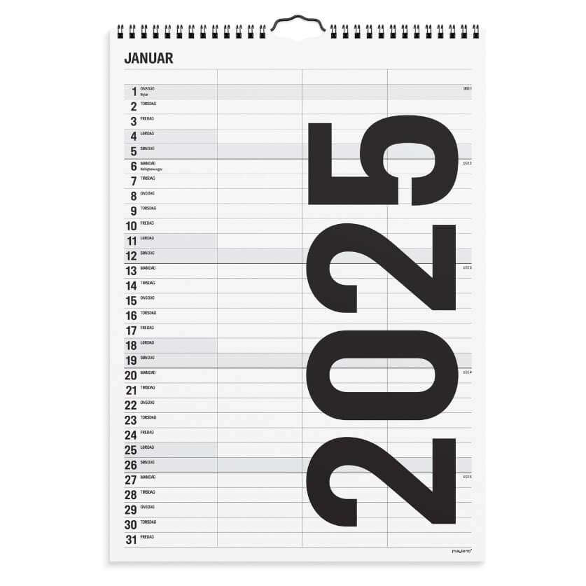 Mayland Familiekalender Black and White 3 Kolonner