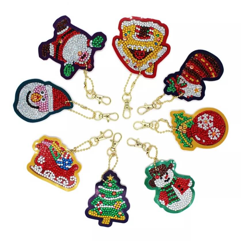 Diamond Painting Nøgleringe Jul – Lav Selv 8stk