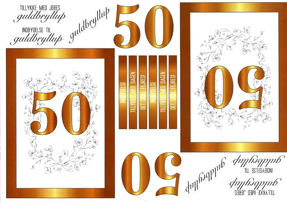 3D ark med guldbryllup 50 år - Smukke motiver til kortfremstilling