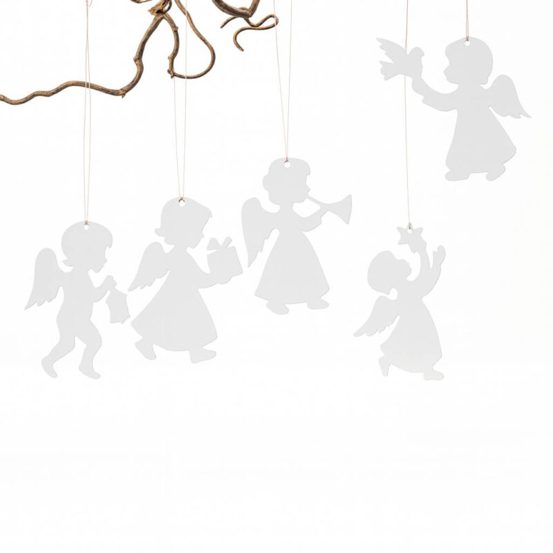 Engle i Karton 15 cm – 5 Nostalgiske Hvide Engle til Juletræet